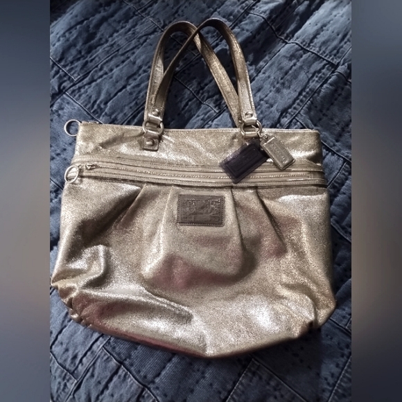 Coach | Bags | Authentic Coach Poppy 941 Silver Metallic Tote | Poshmark
